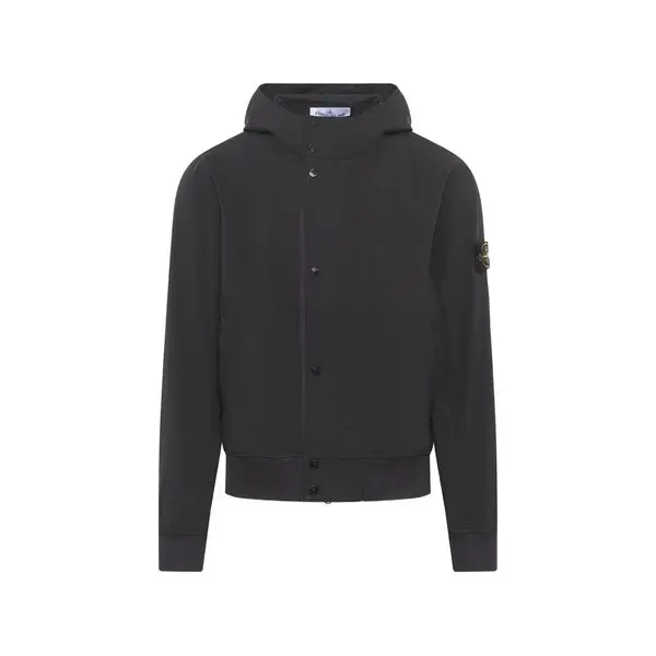 Stone Island Hooded Jacket With Ribbed Cuffs And Sleeve Badge