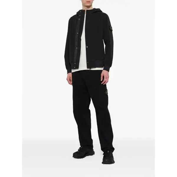 Stone Island Hooded Jacket With Ribbed Cuffs And Sleeve Badge