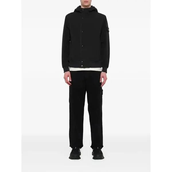 Stone Island Hooded Jacket With Ribbed Cuffs And Sleeve Badge