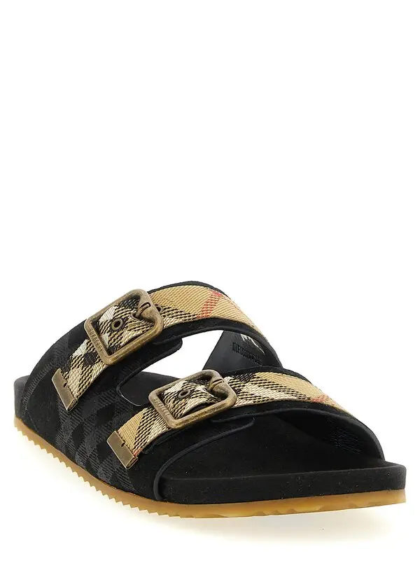 Burberry Urchin Suede Slides With Embossed Check