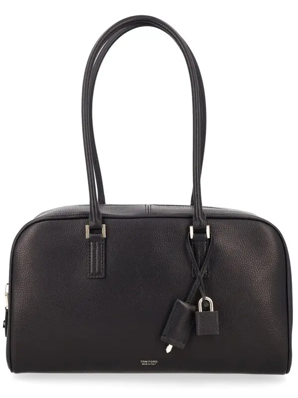 TOM FORD Small Leather Top Handle Bag With Lock Detail - Black