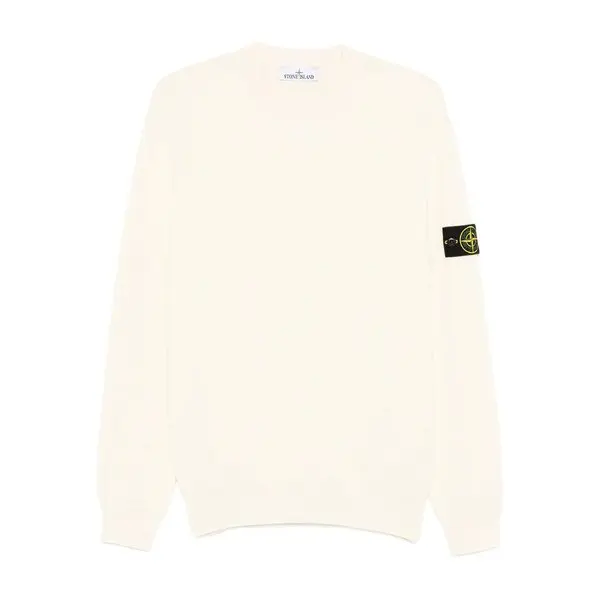 Stone Island Crew Neck Ribbed Organic Cotton Jumper - Cream