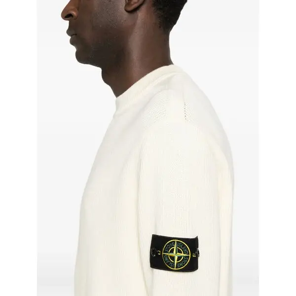 Stone Island Crew Neck Ribbed Organic Cotton Jumper - Cream
