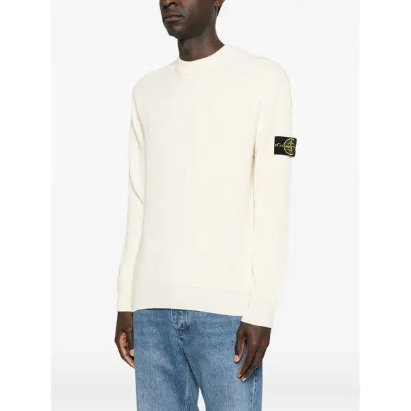 Stone Island Crew Neck Ribbed Organic Cotton Jumper - Cream