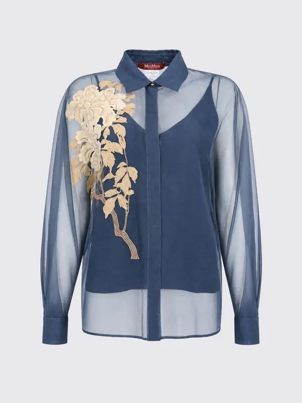 Max Mara Floral Print Silk Shirt - Blue