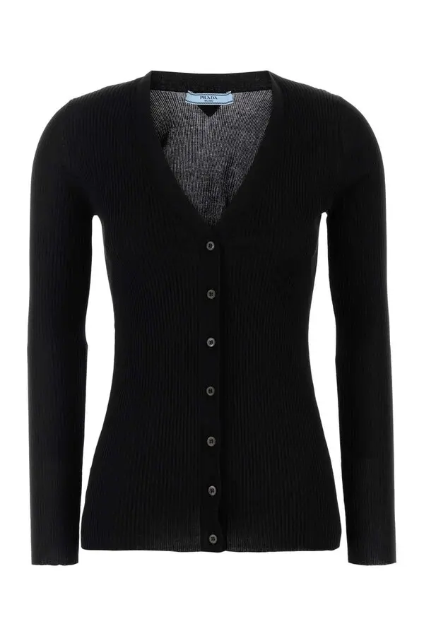 Prada Ribbed V-neck Cardigan