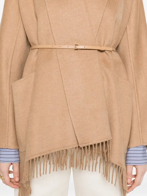 Max Mara Wool Coat With Shawl Lapels And Fringed Hem