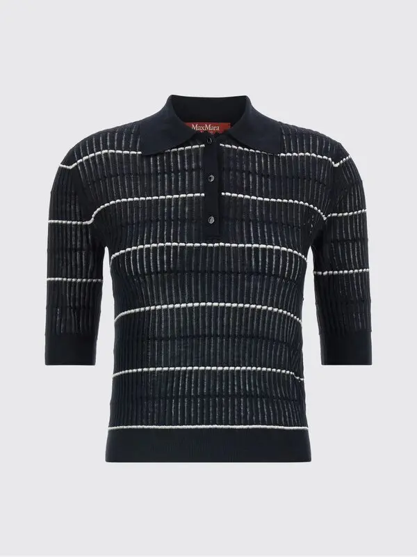 Max Mara Ribbed Knit Polo Shirt - Blue