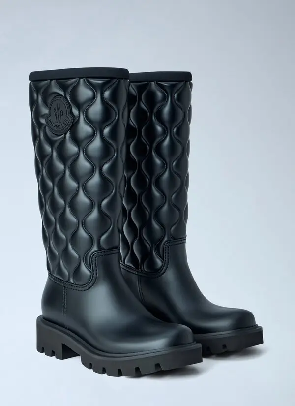 Moncler Kickstream Knee-high Rubber Boots With Drawstring - Black