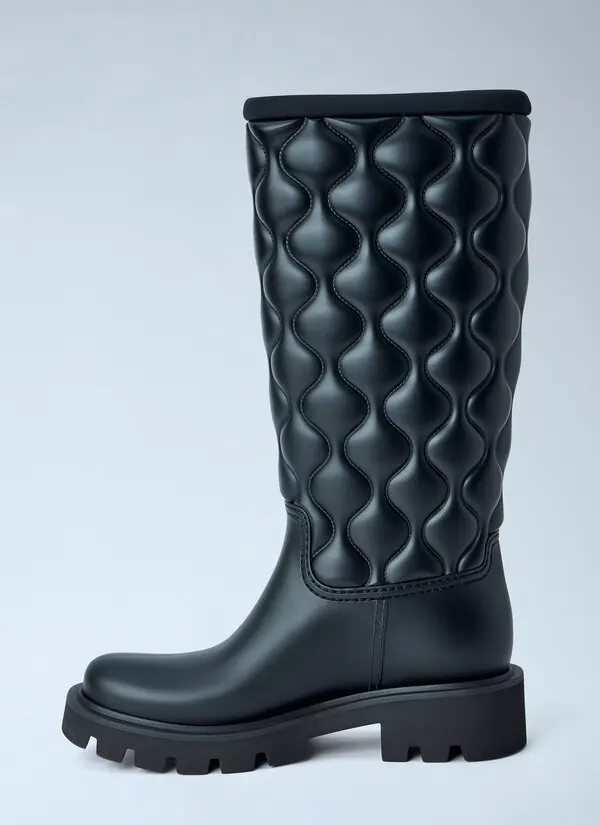 Moncler Kickstream Knee-high Rubber Boots With Drawstring - Black