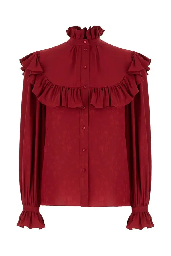 Saint Laurent Ruffled High Neck Blouse - Multicolor