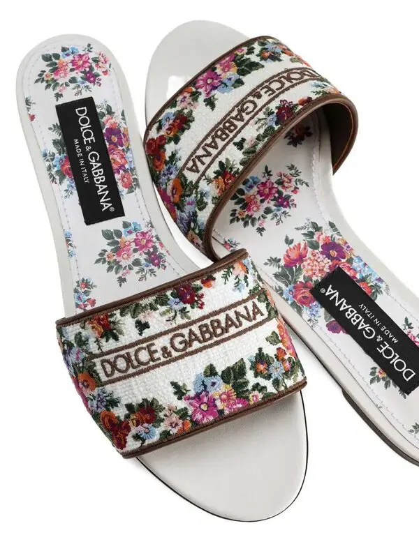 Dolce & Gabbana Floral Detail Slip-on Sandals - White