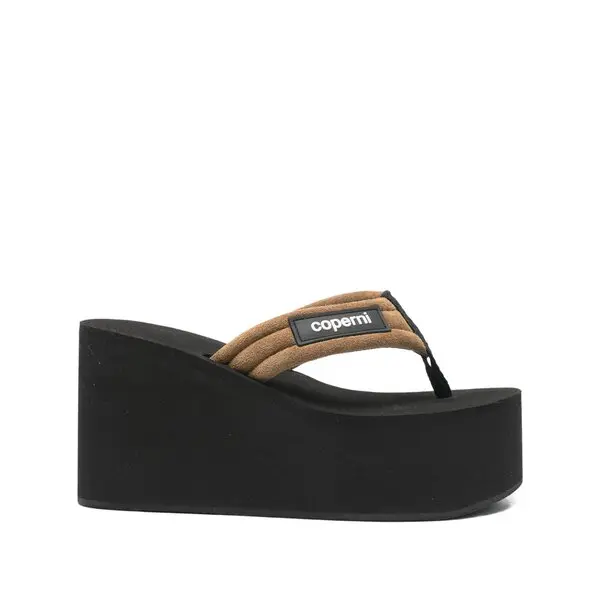 Coperni Platform Thong Sandals With Logo Plaque - Black