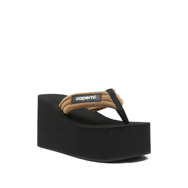 Coperni Platform Thong Sandals With Logo Plaque - Black