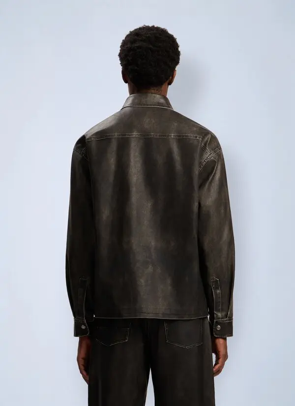 Palm Angels Curved Logo Coated Overshirt - Gray