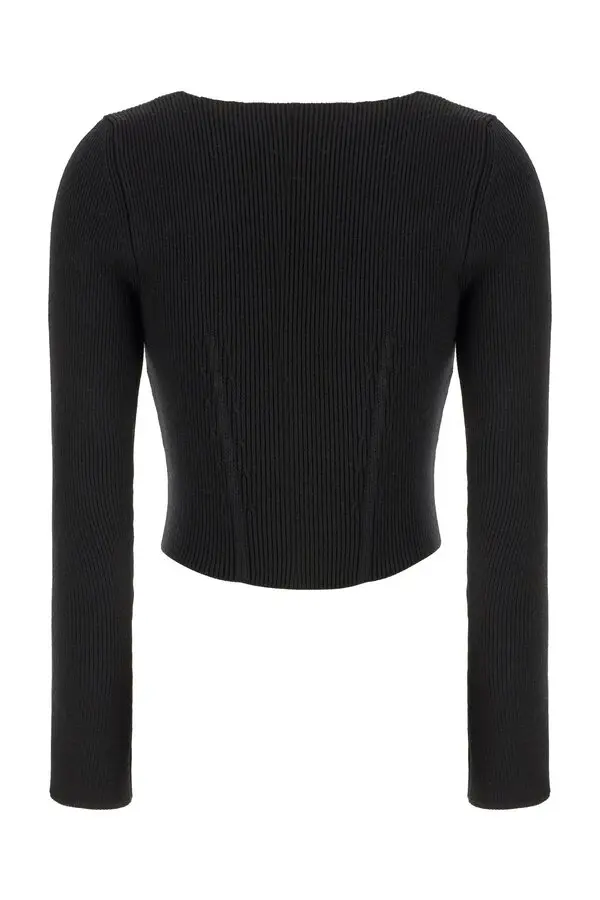 Alaïa Black Ribbed Knit Cropped Top - Multicolor