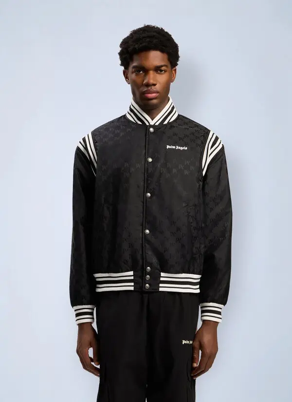 Palm Angels Monogram Jacquard Bomber Jacket With Striped Ribbing