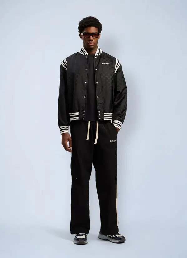 Palm Angels Monogram Jacquard Bomber Jacket With Striped Ribbing