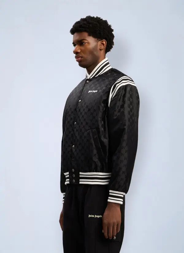 Palm Angels Monogram Jacquard Bomber Jacket With Striped Ribbing