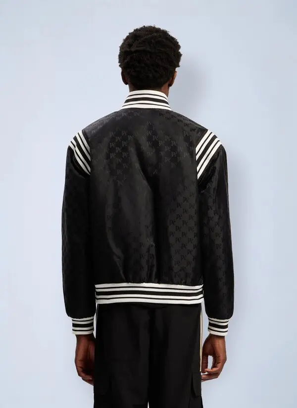 Palm Angels Monogram Jacquard Bomber Jacket With Striped Ribbing