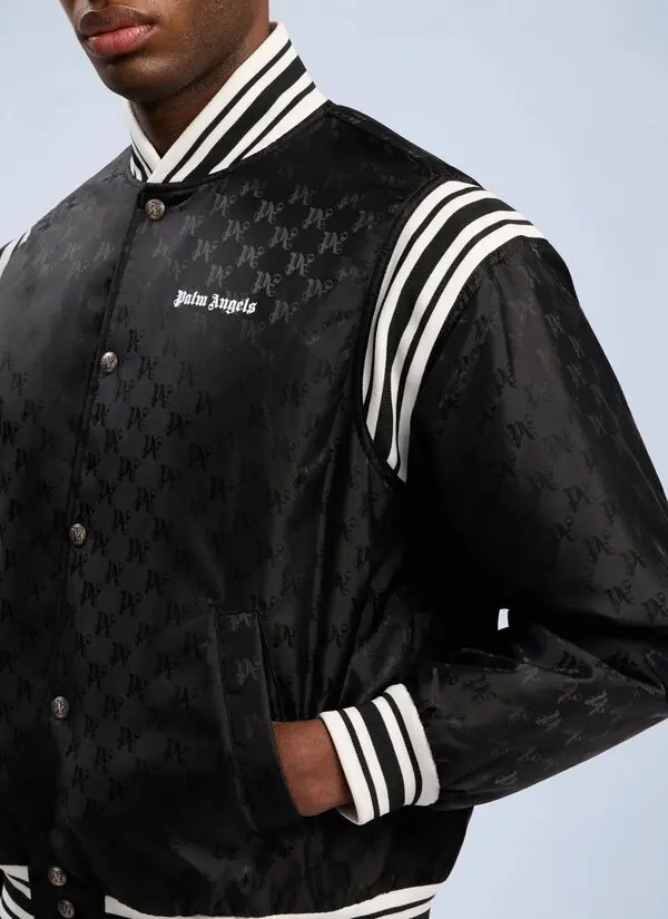 Palm Angels Monogram Jacquard Bomber Jacket With Striped Ribbing