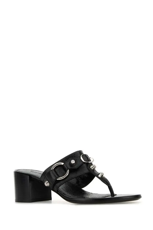Balenciaga Leather City Thong Mules - Black