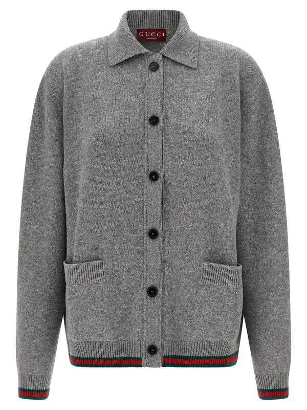 Gucci Polo Cardigan With Web Band Intarsia