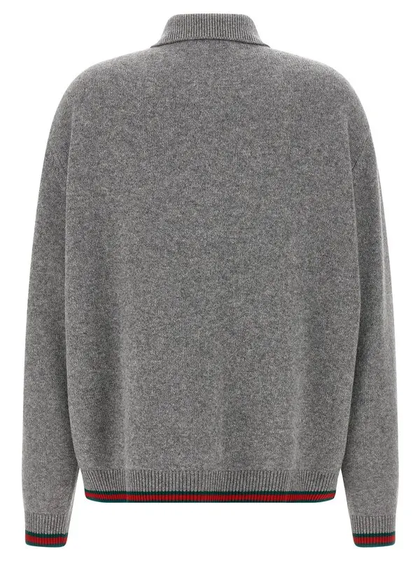 Gucci Polo Cardigan With Web Band Intarsia