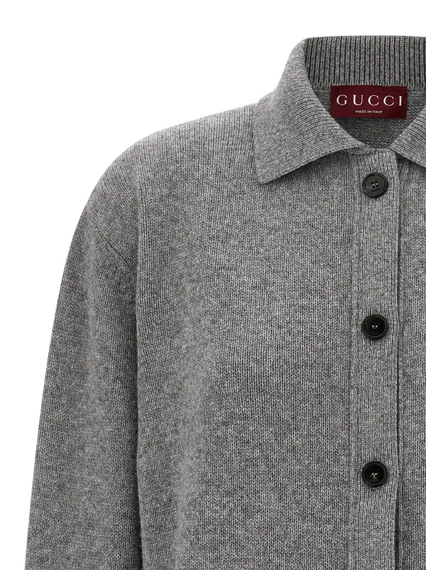 Gucci Polo Cardigan With Web Band Intarsia