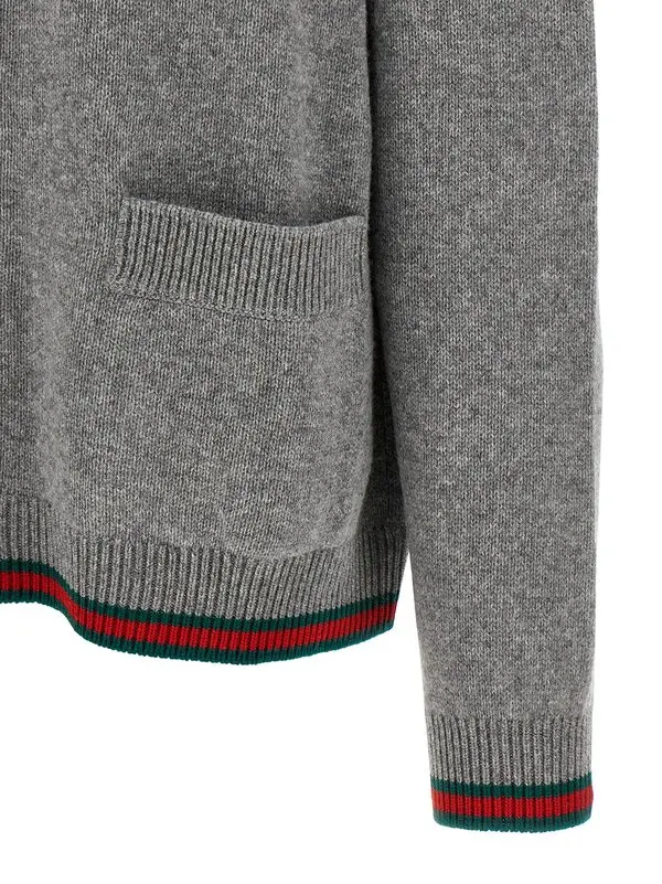 Gucci Polo Cardigan With Web Band Intarsia