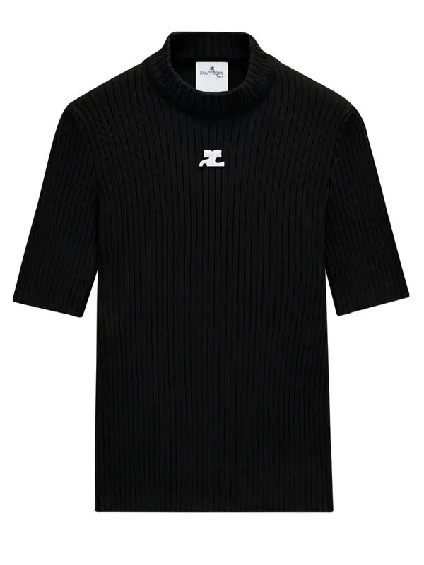 COURREGES Rib Knit High Neck Top - Black