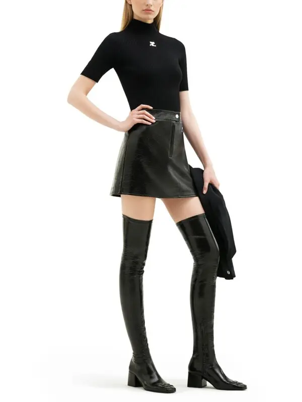 COURREGES Rib Knit High Neck Top - Black
