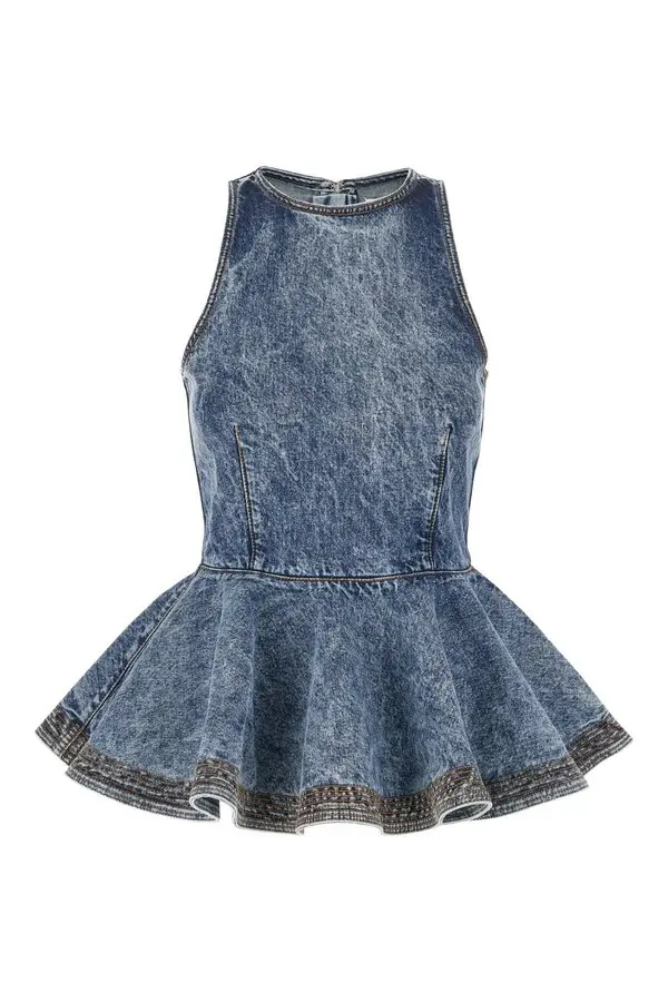 Alaïa Zip-up Peplum Denim Top