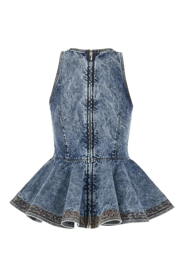 Alaïa Zip-up Peplum Denim Top
