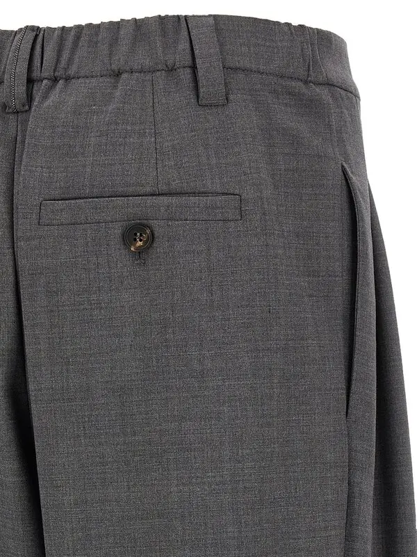 Brunello Cucinelli Tropical Luxury Wool Sartorial Baggy Pants - Gray