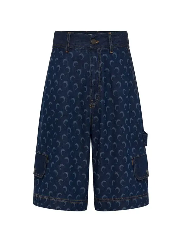 MARINE SERRE All Over Moon Denim Bermuda Shorts - Multicolor