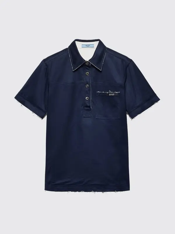 Prada Short Sleeve Polo Shirt With Contrasting Stitching - Blue