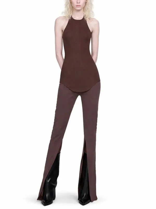 Rick Owens Ribbed Viscose And Silk Blend Halter Neck Top - Brown