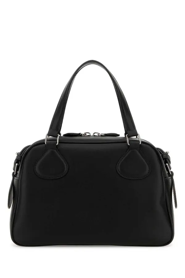 COURREGES Calfskin Leather Handbag With Silver Tone Finish - Black