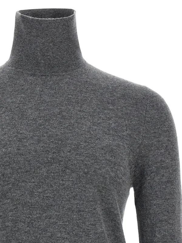 Gucci Cashmere High Neck Sweater With Web Ribbon - Gray