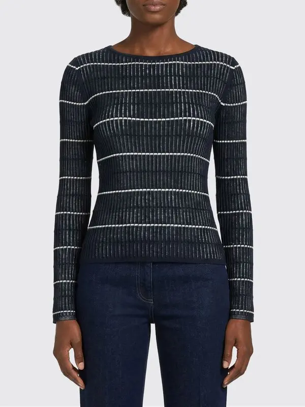 Max Mara Ribbed Knit Sweater With Striped Detail - Blue