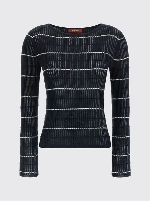 Max Mara Ribbed Knit Sweater With Striped Detail - Blue