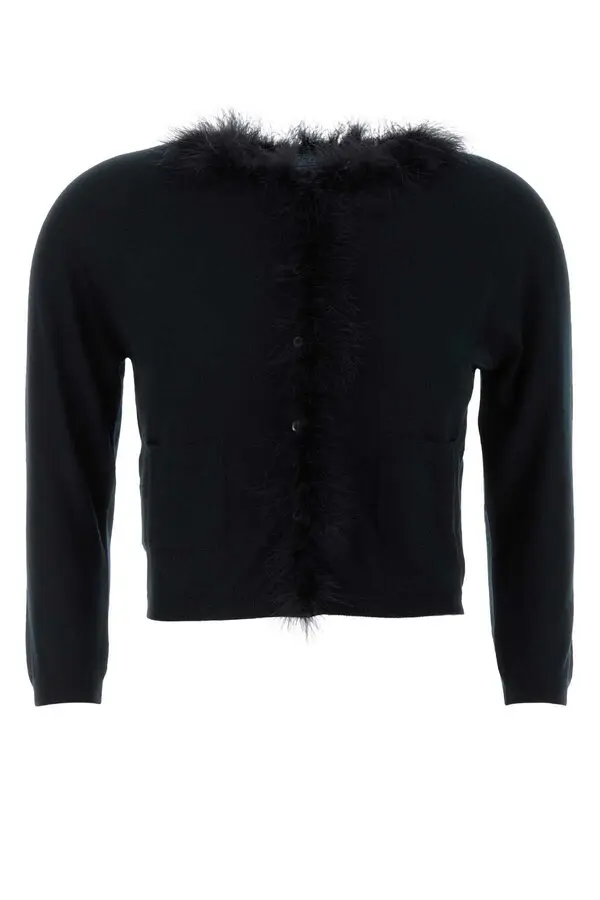 Prada Cashmere Cardigan With Feather Trim