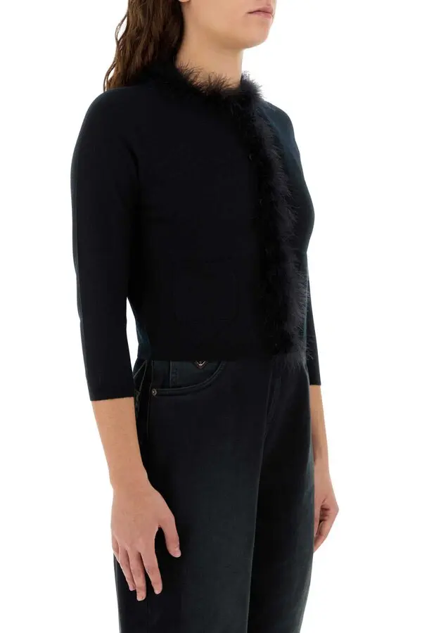 Prada Cashmere Cardigan With Feather Trim
