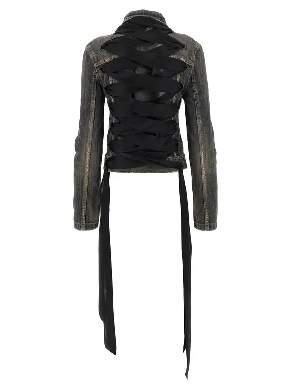 Balenciaga Lace Up Denim Jacket - Gray