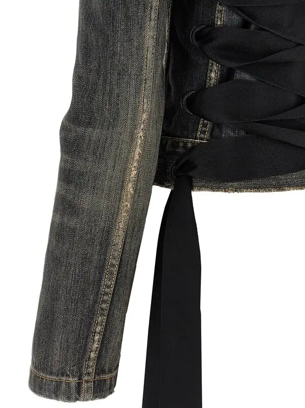 Balenciaga Lace Up Denim Jacket - Gray
