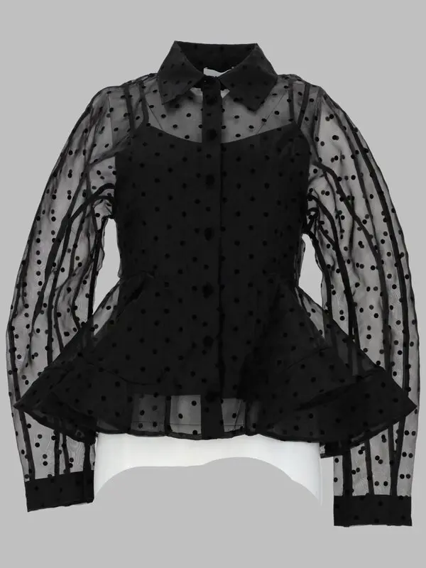 GANNI Peplum Organza Blouse - Black