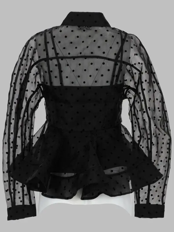 GANNI Peplum Organza Blouse - Black