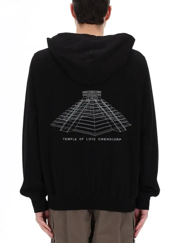 Rick Owens Oversized Printed Cotton Hoodie - Black