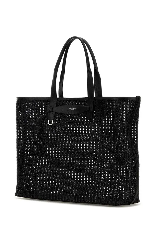 Dolce & Gabbana Mesh Tote Bag With Silver Metal Finishing - Black